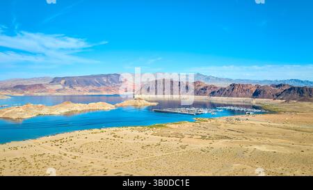 Aerial of Lake Mead Desert Landscape and Mountains in Nevada Stock ...
