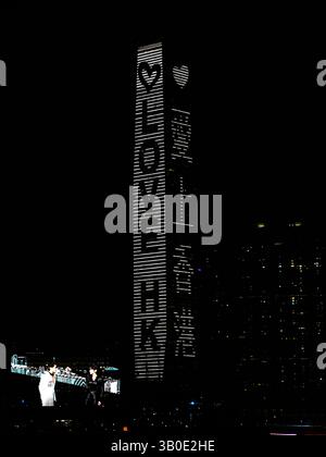 Icc tower and the M+ museum at night. Hong Kong Stock Photo - Alamy