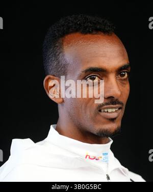 Tamirat Tola during a press conference in London ahead of the TCS ...