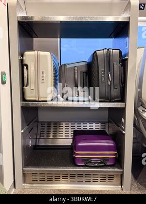 Luggage rack with luggage on the train. Travel concept with copy space ...