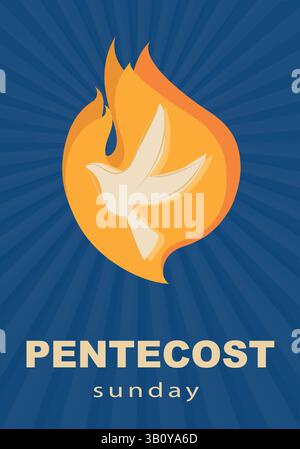 Pentecost dove flame Holy Spirit fire symbol Christian religion. Blue background Stock Vector ...