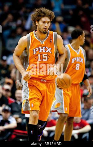 Phoenix Suns' Robin Lopez against the Charlotte Bobcats in an NBA ...