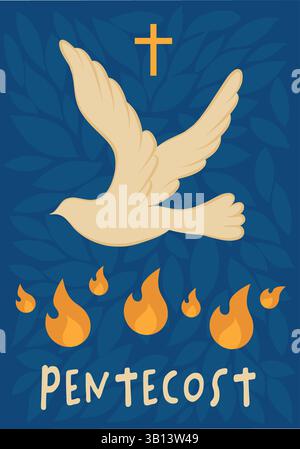Pentecost Sunday Illustration with Flame and Holy Spirit Dove in ...