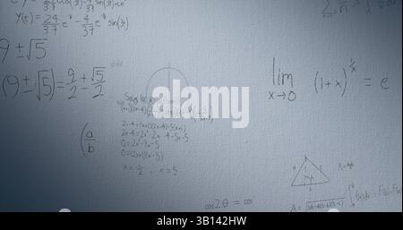 Digital image of mathematical equations and formulas floating against ...