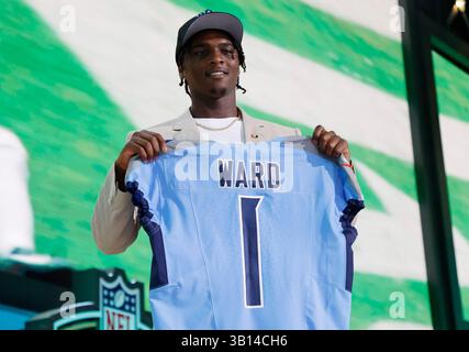 Tennessee Titans quarterback Cam Ward (1) rolls across the grass at the ...