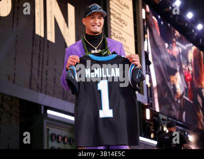 Carolina Panthers wide receiver Tetairoa McMillan arrives for an NFL ...