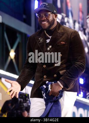 Dallas Cowboys guard Tyler Booker (52) during a play against the Denver ...
