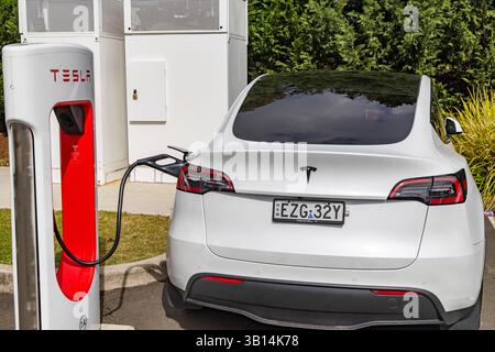 Tesla Model Y at Tesla supercharger site in Exeter New South Wales ...