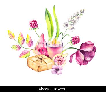 Bohemian magical illustration with flowers, candles and crystals ...