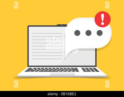 Laptop notification icon in flat style. Computer vector illustration on ...