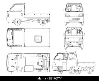 A truck is shown in different angles, with the front and back of the ...