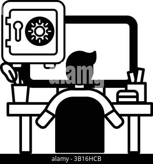 Man behind the computer desk Icon Abstract Blue Web Sticker Button ...
