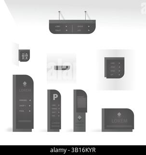Wayfinding system signage mockup set Direction signs Exterior and ...