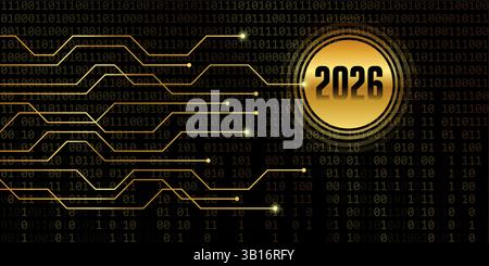2026 number on digital binary code background vector illustration Stock ...