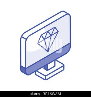 Diamond inside computer monitor showing concept isometric icon of ...