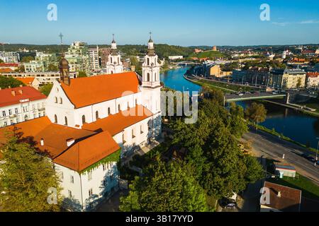 Aerial View of Church of Staint Archangel Raphael and Neris River in ...