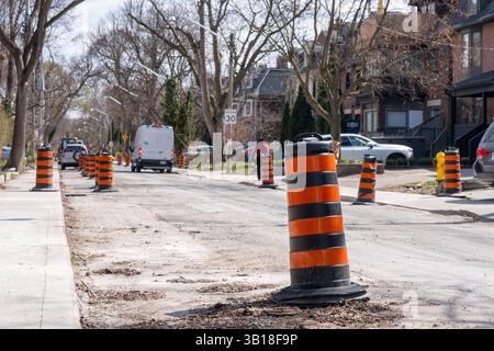 Road pylons seen on street in Annex neighbourhood in Toronto Stock ...