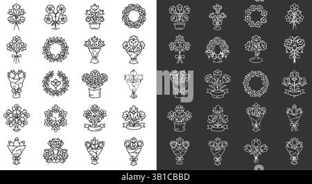 Floral Bouquet Icon Set – Elegant Flower Arrangement Symbols Collection ...