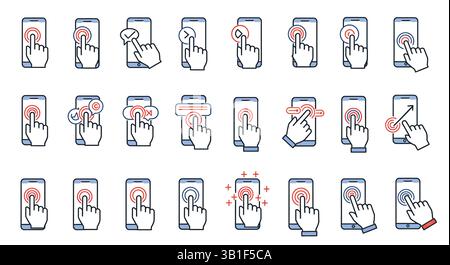 Touchscreen Gesture Icons Set, Smartphone Interaction Symbols ...