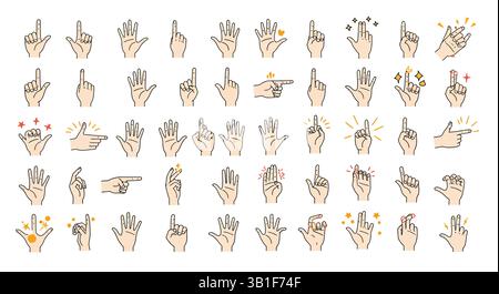 Hand Gesture Icons Collection, Expressive Hand Signs Set for Communication Symbols, Sign ...