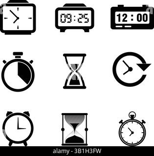 alarm clock icon sign. A set of twelve vintage buttons for your design ...