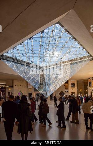 Inverted Louvre Glass Pyramid in Louvre Shopping Mall, Paris, France ...