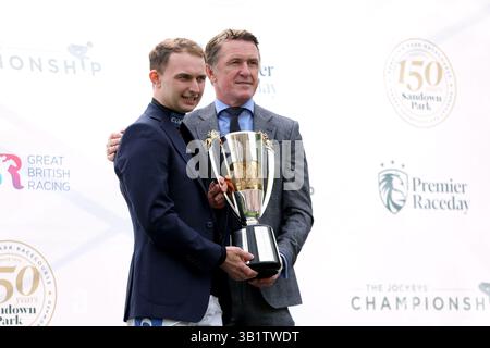 Sean Bowen with the Champion Jockey trophy at Sandown Park Racecourse ...