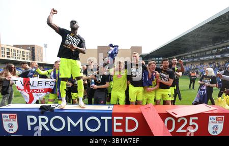 Port Vale celebrate promotion after the Sky Bet League Two match at ...