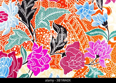 Beautiful handmade batik fabric texture with abstract floral ornament ...