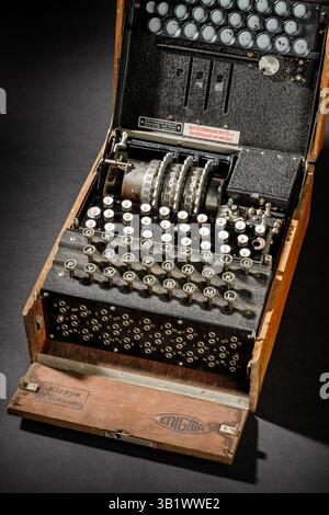 Historical Enigma machine typewriter with keyboard as detail recording ...