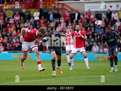Wrexham's Sam Smith scores their side's first goal of the game during ...
