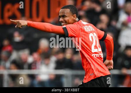 Eli Junior KROUPI of Lorient celebrates his goal during the French ...