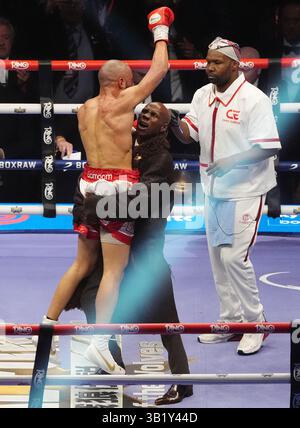 Conor Benn celebrates winning against Chris Eubank Jr at the Tottenham ...