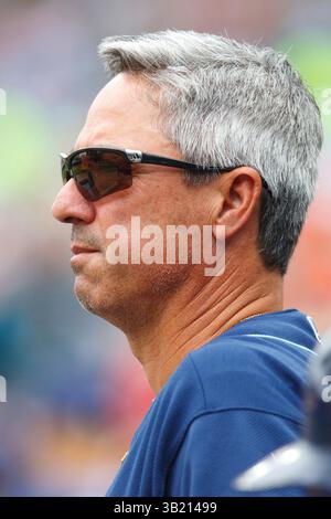 Tampa Bay Rays coach Rick Knapp watches batting practice during spring ...