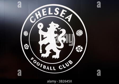 The Chelsea crest outside Stamford Bridge, London. Picture date: Sunday ...