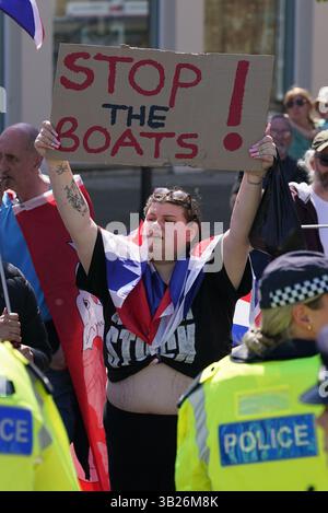 Protesters in Dover during a 'Stop the Boats' protest. Picture date ...