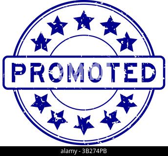 Grunge blue promoted word rubber seal stamp on white background Stock ...