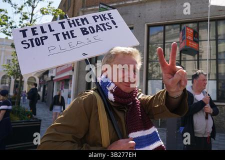 Protesters in Dover during a 'Stop the Boats' protest. Picture date ...