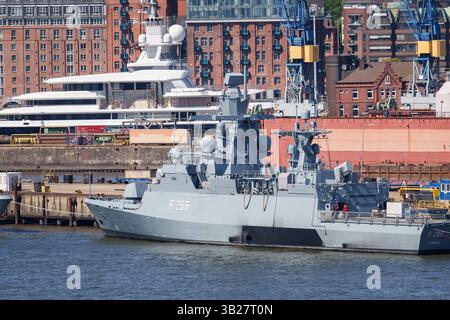 Hamburg, Germany - April 27, 2025: The German frigate F266 Emden is ...