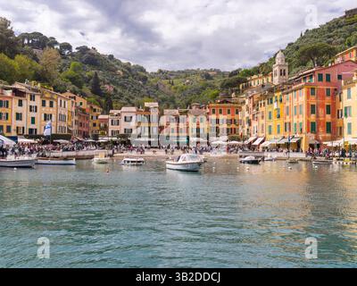 Portofino, Liguria, Italy - April 26, 2025: The famous little square ...