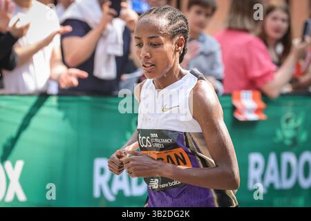 Winner of the Elite Female marathon Dutch Sifan Hassan celebrates after ...