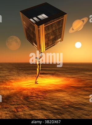 Saturn Cube Moon Matrix Stock Photo - Alamy