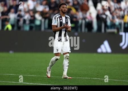 Lloyd Kelly of Juventus FC celebrates after socring the opening goal ...