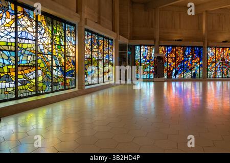 the coloured windows of Clifton cathedral in the city of Bristol UK ...