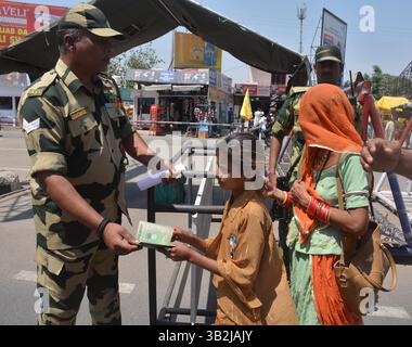 AMRITSAR, INDIA - APRIL 27: Border Security Force (BSF) personnel stand ...