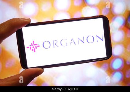In this photo illustration, the Organon company logo is seen displayed ...