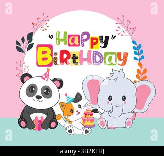 cute cat in cake of birthday Stock Vector Image & Art - Alamy