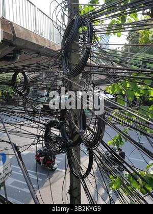 The messy jumble of overhead wires you normally see in Bangkok ...
