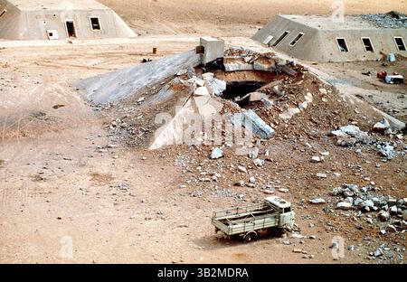 A view of a munitions bunker at Al-Salman Air Base destroyed by Allied ...