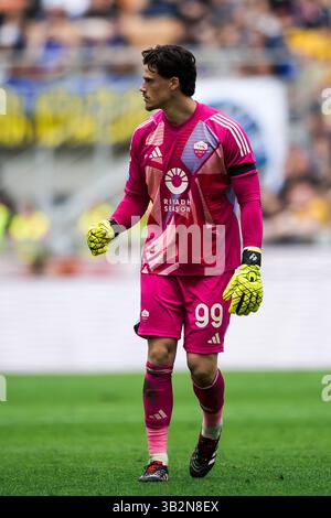 Mile Svilar of AS Roma celebrates during the Serie A football match ...